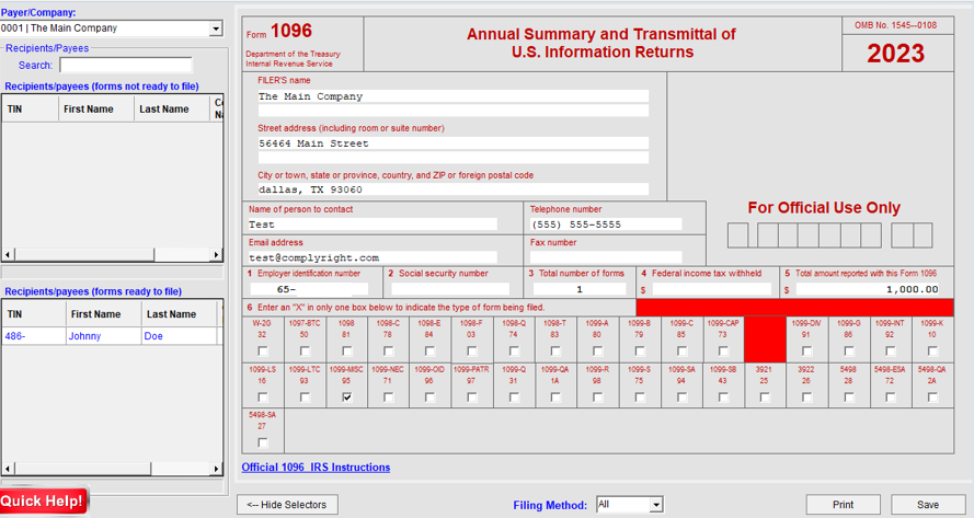 Creating transmittal forms W-3 1096 – CUSTSUPP