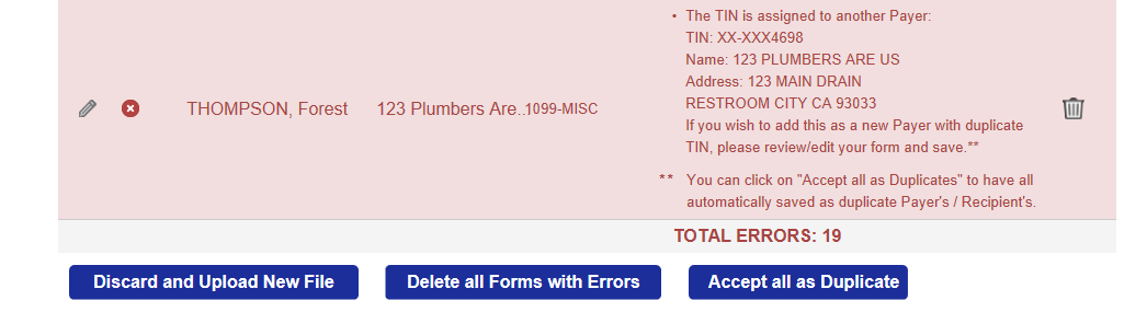 Duplicate TIN/Forms detected – CUSTSUPP Duplicate TIN/Forms detected – CUSTSUPP