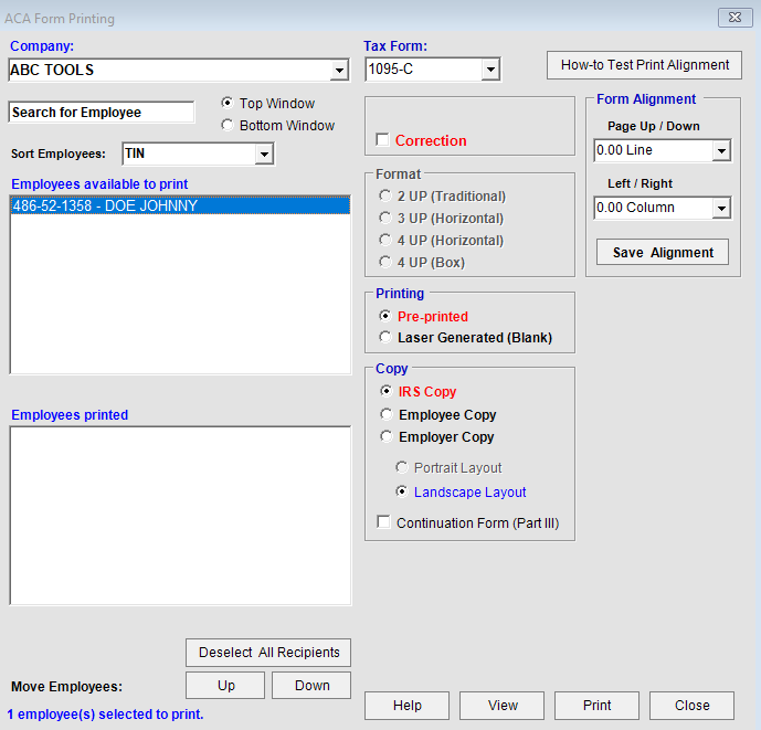 How to Print ACA Forms – CUSTSUPP